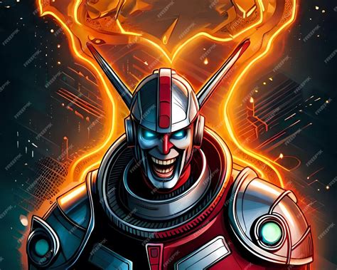 Premium Ai Image Creepy Grinning Robot Aflame Catoon Style Generative Ai Illustration