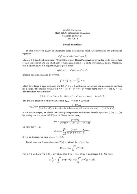 Bessel Functions Mcgill University Math325a Differential Equations