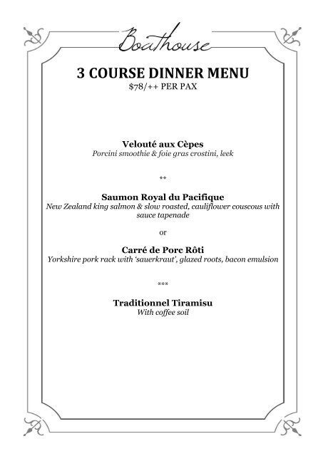 3 Course Dinner Menu Boathouse