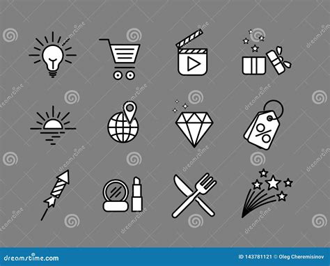 Website Buttons Linear Vector Icons Set Isolated On Gray Background