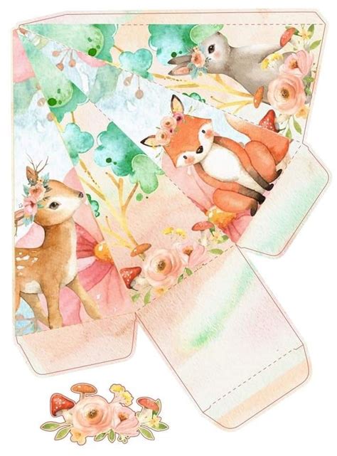 Caixa pirâmide bosque encantador Baby shower woodland Diy gift box
