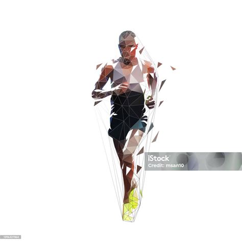 마라톤 러너 낮은 다각형 절연 벡터 일러스트 정면보기 기하학적 아프리카 계 미국인 달리기 선수 마라톤에 대한 스톡 벡터 아트 및 기타 이미지 Istock