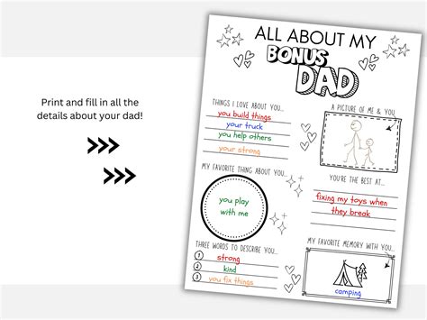 Fathers Day T Bonus Dad All About My Bonus Dad Printable Fill In The
