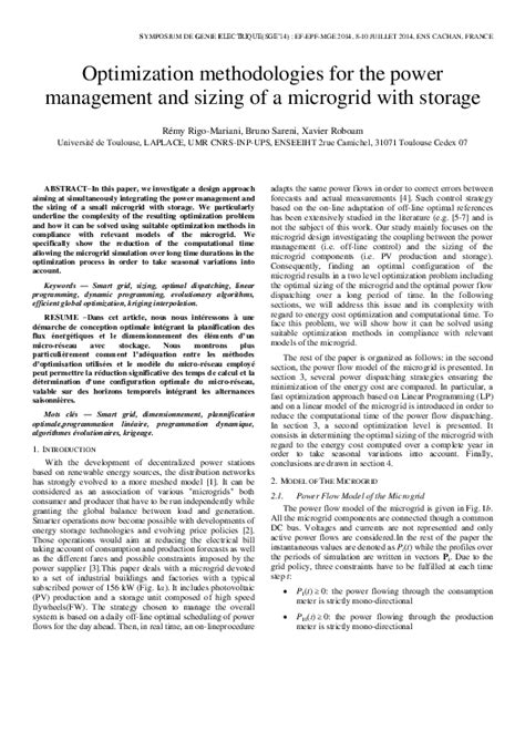 Pdf Optimization Methodologies For The Power Management And Sizing Of