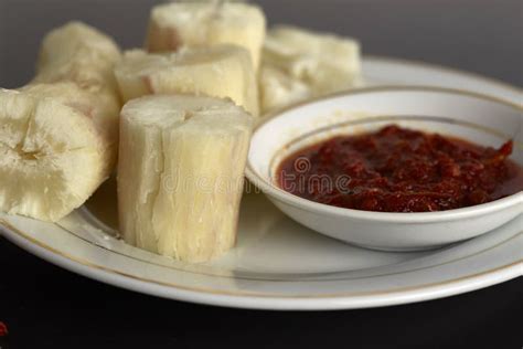 Steam Tapioca With Dipped Sambal In Malaysia This Food Called Stock