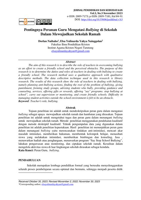 PDF Pentingnya Peranan Guru Mengatasi Bullying Di Sekolah Dalam Mewujudkan Sekolah Ramah
