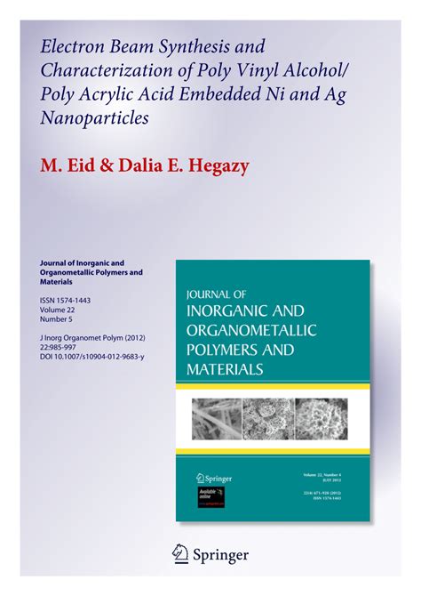 Pdf Electron Beam Synthesis And Characterization Of Poly Vinyl Alcohol Poly Acrylic Acid