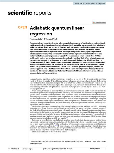 Adiabatic Quantum Linear Regression Pdf Quantum Computing