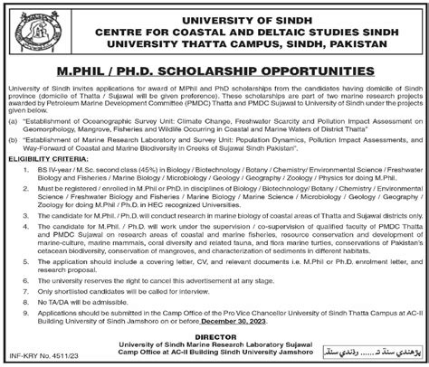 Scholarships Mphil Phd University Of Sindh 2023
