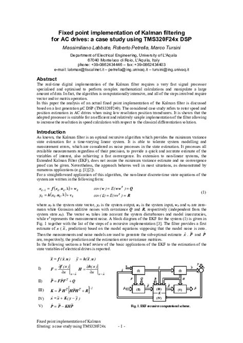 Pdf Fixed Point Implementation Of Kalman Filtering For Ac Drives A