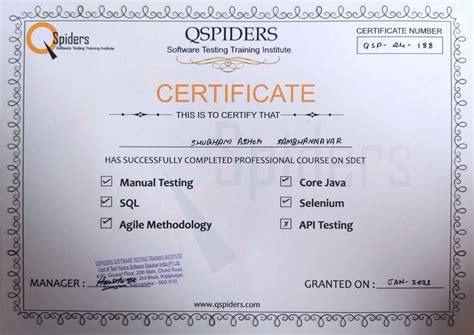 Completed Software Testing Course At Q Spider Shubham Sambhannavar