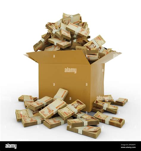 3d Rendering Of Cardboard Box Full Of Venezuelan Bolivar Notes Isolated