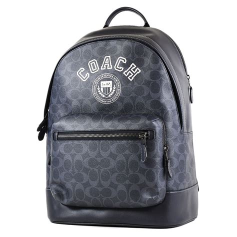 Coach 蔻馳 男款 學院風緹花logo雙層拉鍊後背包 單寧藍 Pchome 24h購物
