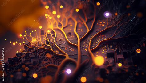 Artful Depiction Of A Neural Network Ai Illustrated Virtual Neurons Branching Out Across A