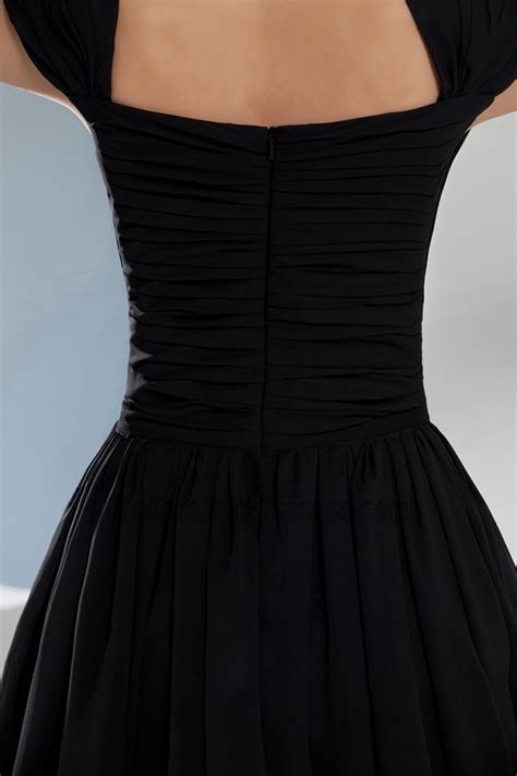 Black Chiffon A Line Full Length Prom Dress Evening Gown Thecelebritydresses