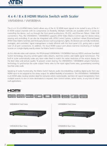 ATEN VM5404H 4 X 4 HDMI Matrix Switch With Scaler Rack Mountable 1u
