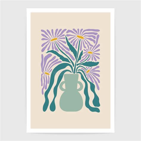 Minimal Daisy Flower Poster Abstract Floral Naive Art Print Matisse