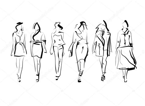 Conjunto De Modelos De Moda Boceto Ilustración Vectorial 2022