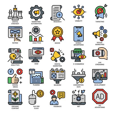 Digital Marketings Filled Outline And Pixel Perfect Icons Set Vector Art At Vecteezy