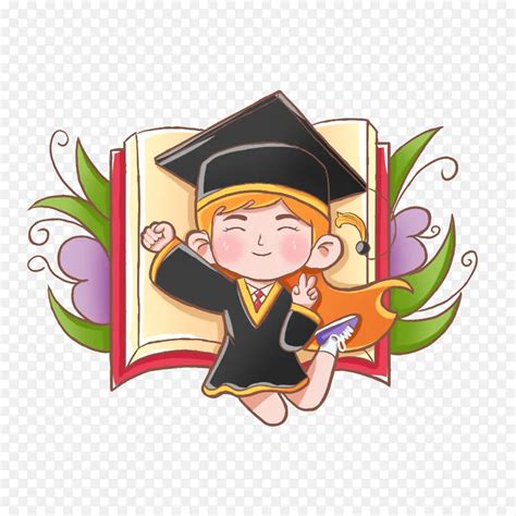 毕业学士服卡通跳人物场景插画png图片素材下载图片编号yzvdnmnw 免抠素材网