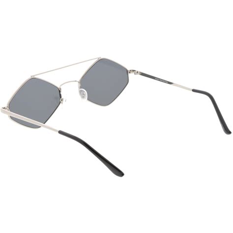 Retro Geometric Hexagon Diamond Shaped Flat Lens Sunglasses Zerouv