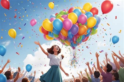 Premium Photo Balloons And Confetti Joyful Atmosphere