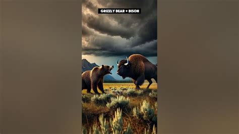 Grizzly Bear Vs Bison Fight🥊who Will Win Animals Fight Shorts
