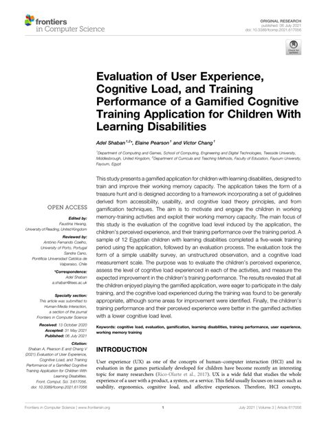 Pdf Evaluation Of User Experience Cognitive Load And Training