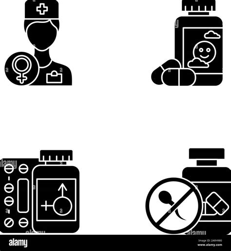 Gynecology Glyph Icons Set Female Doctor Consultation Antidepressant