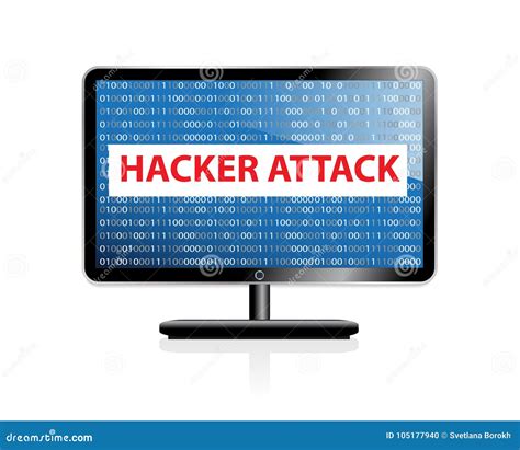 Computer Hacking System Icon Monitor With Binary Code And Hacker Attack Isolated On White