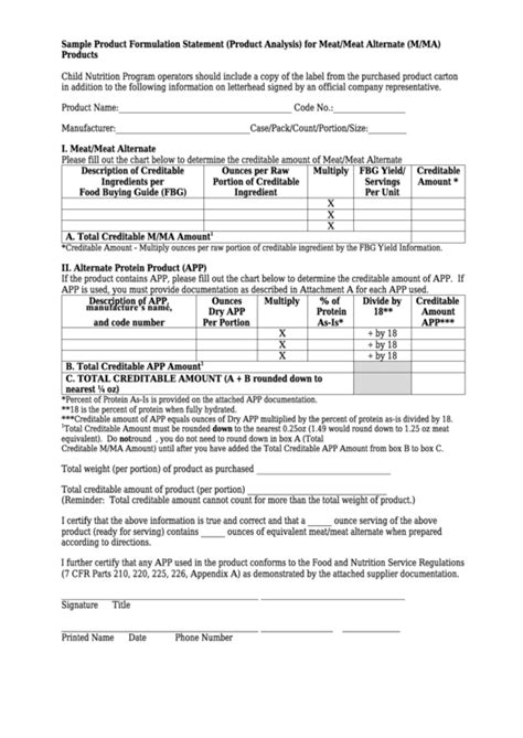 Sample Product Formulation Statement Product Analysis For Meatmeat