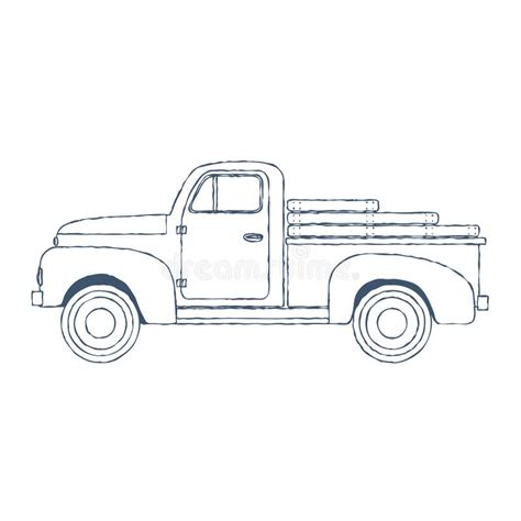 Vintage Retro Pickup Truck Isolated On White Background Vector Stock