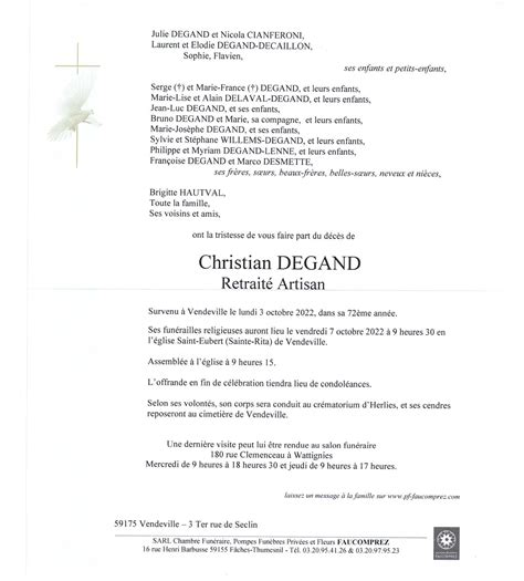 Christian DEGAND Pompes Funèbres FAUCOMPREZ