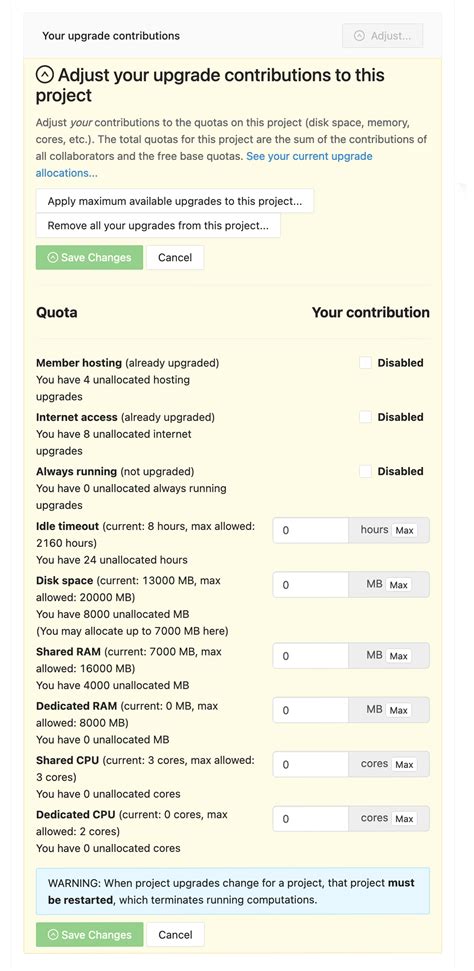 Project Settings — Cocalc Manual Documentation