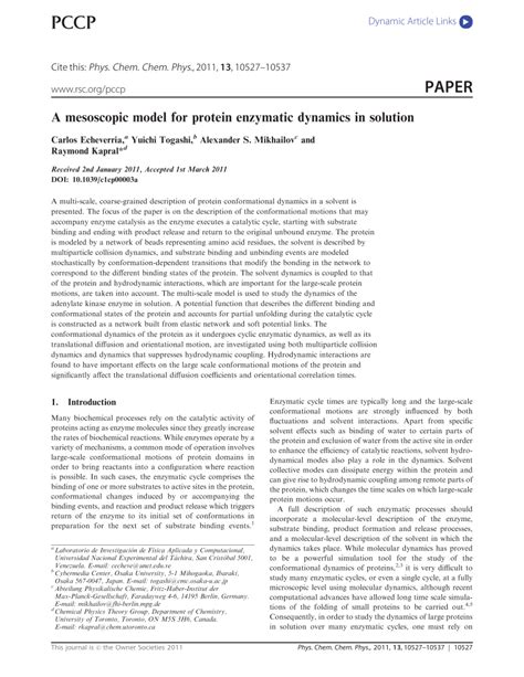 Pdf A Mesoscopic Model For Protein Enzymatic Dynamics In Solution