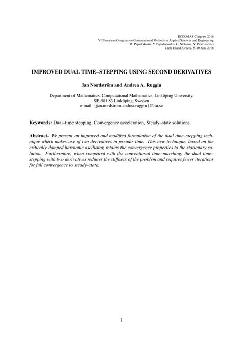 Pdf Improved Dual Time Stepping Using Second Derivatives
