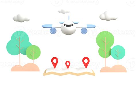 3d Avião Voando Sobre O Mapa Conceito De Viagem 10916385 Png