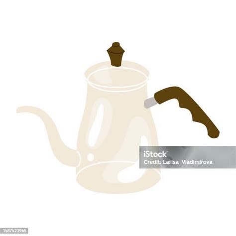 긴 주둥이와 플라스틱 손잡이가 있는 빈 유리 커피 포트 물을 끓이고 음료를 따뜻하게 유지하는 장치 벡터 그림입니다 흰색 배경에