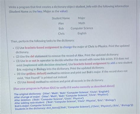Solved Write A Program That First Creates A Dictionary Chegg Com