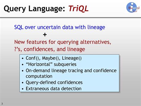 Trio Data Uncertainty Lineage Data Model Query Language System Ppt
