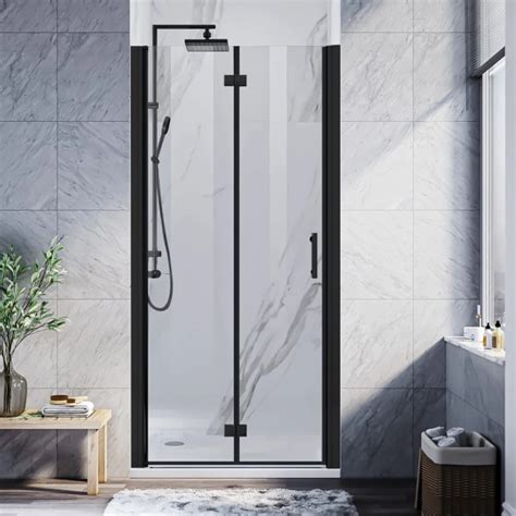 Sunny Shower 14 Frameless Black Finish Bi Fold Shower Door