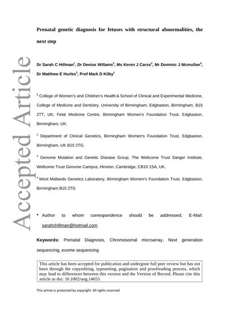 Pdf Prenatal Exome Sequencing For Fetuses With Structural Abnormalities The Next Step