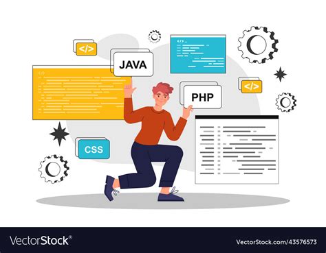 Programmer Learning Different Programming Vector Image