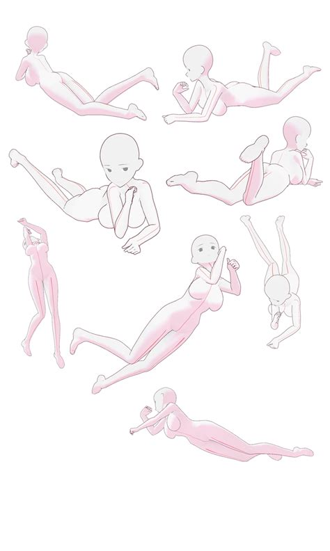 女性がうつ伏せでリラックスして寝転んでいるポーズ【イラストトレス素材】 Illust Pose