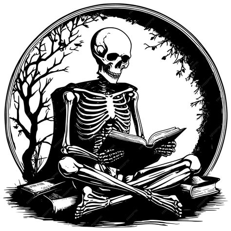 Skeleton Reading A Book Svg Black Vector Premium Ai Generated Vector