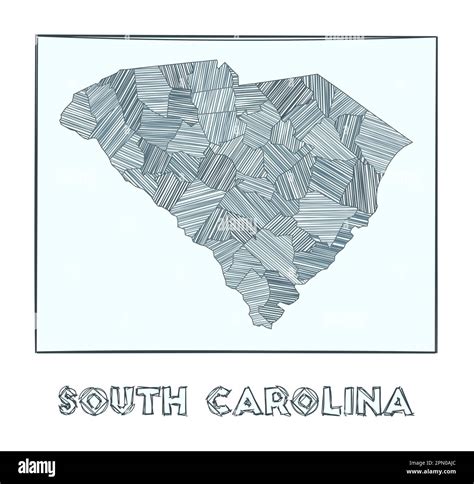 Sketch Map Of South Carolina Grayscale Hand Drawn Map Of The Us State Filled Regions With