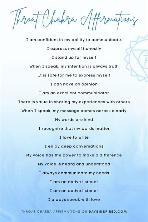 40 Throat Chakra Affirmations To Find Your Voice And Communicate Confidently Days Inspired Artofit