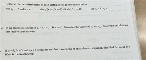 Solved 1 Generate The Next Three Terms Of Each Arithmetic Sequence