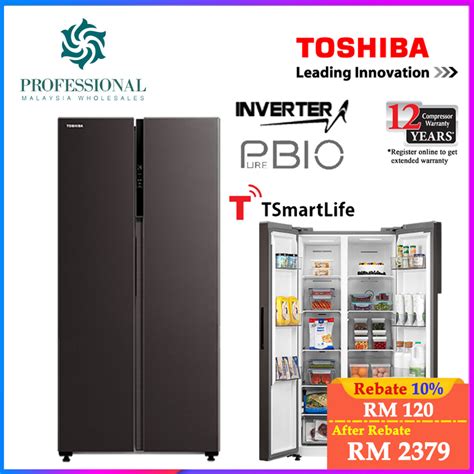 Toshiba 530L Inverter Side By Side Refrigerator Peti Sejuk Peti Ais GR