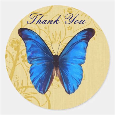 Adesivo Redondo Linda Borboleta Azul Obrigado Vintage Arte Zazzle Brasil